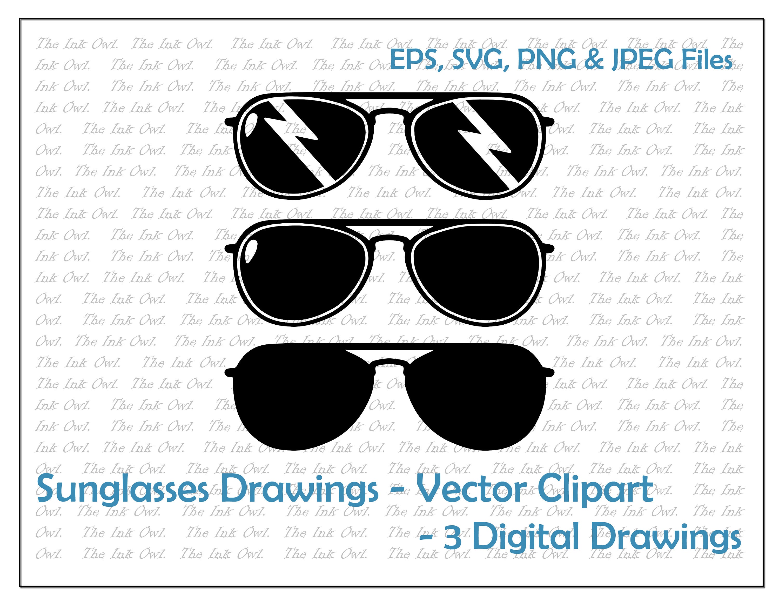 Sunglasses Vector Clipart Set / Outline & Stamp Drawing - Etsy