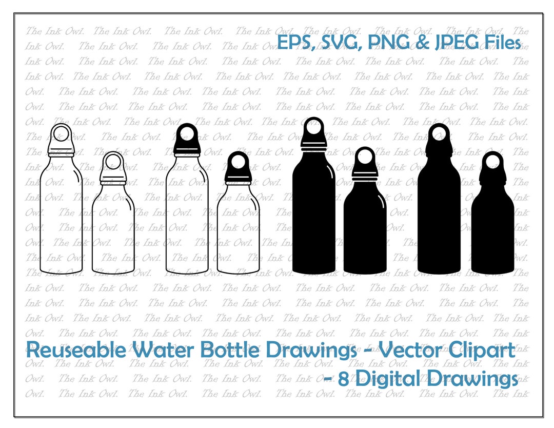Water Bottle Vector Clipart Set / Outline & Stamp Drawing Illustrations ...