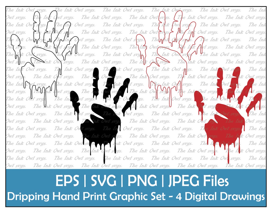 Handprint Dripping Paint Vector Clipart Set / Outline & Stamp Drawing ...