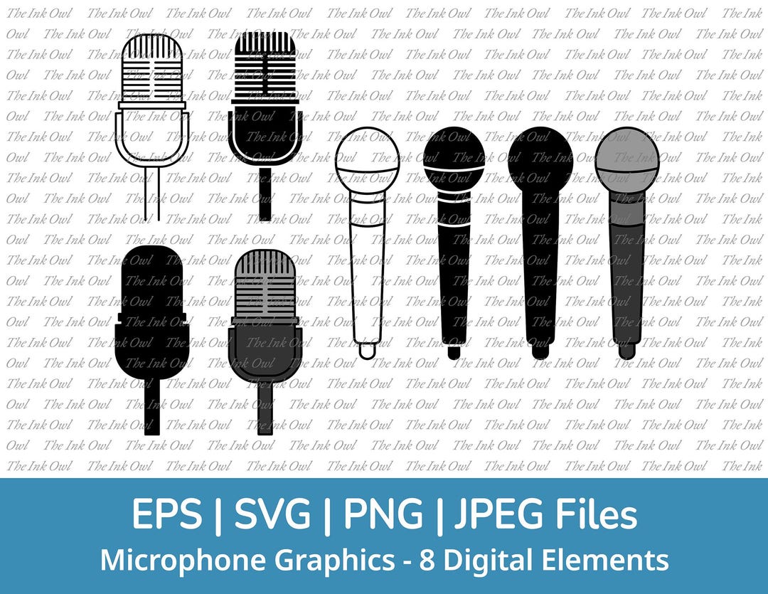Microphone Svg Vector Clipart Set / Outline & Stamp Silhouette Drawing ...