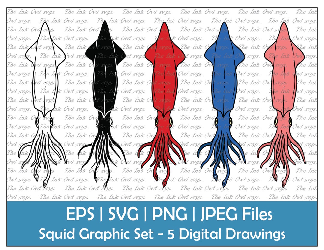 Giant Squid Vector Clipart / Outline Silhouette Stamp & Color - Etsy