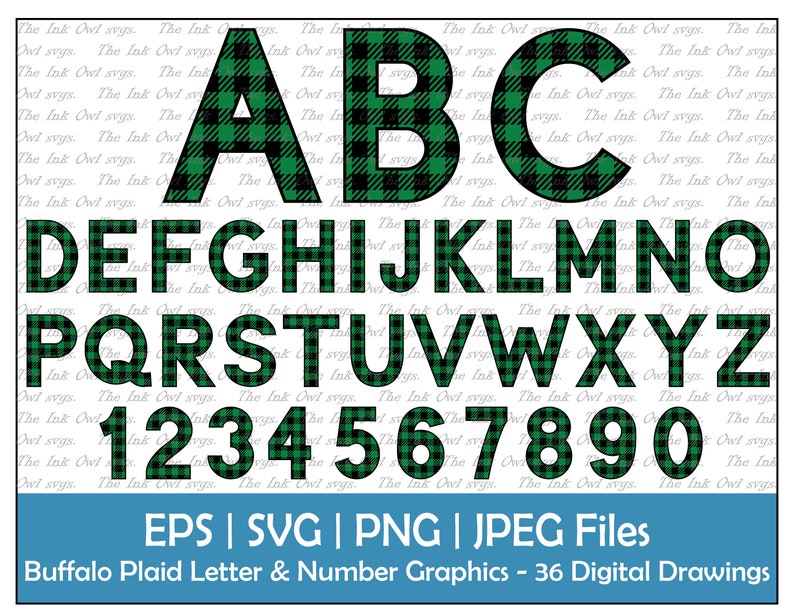Buffalo Plaid Alphabet Letters & Numbers Clipart / Green Color - Etsy