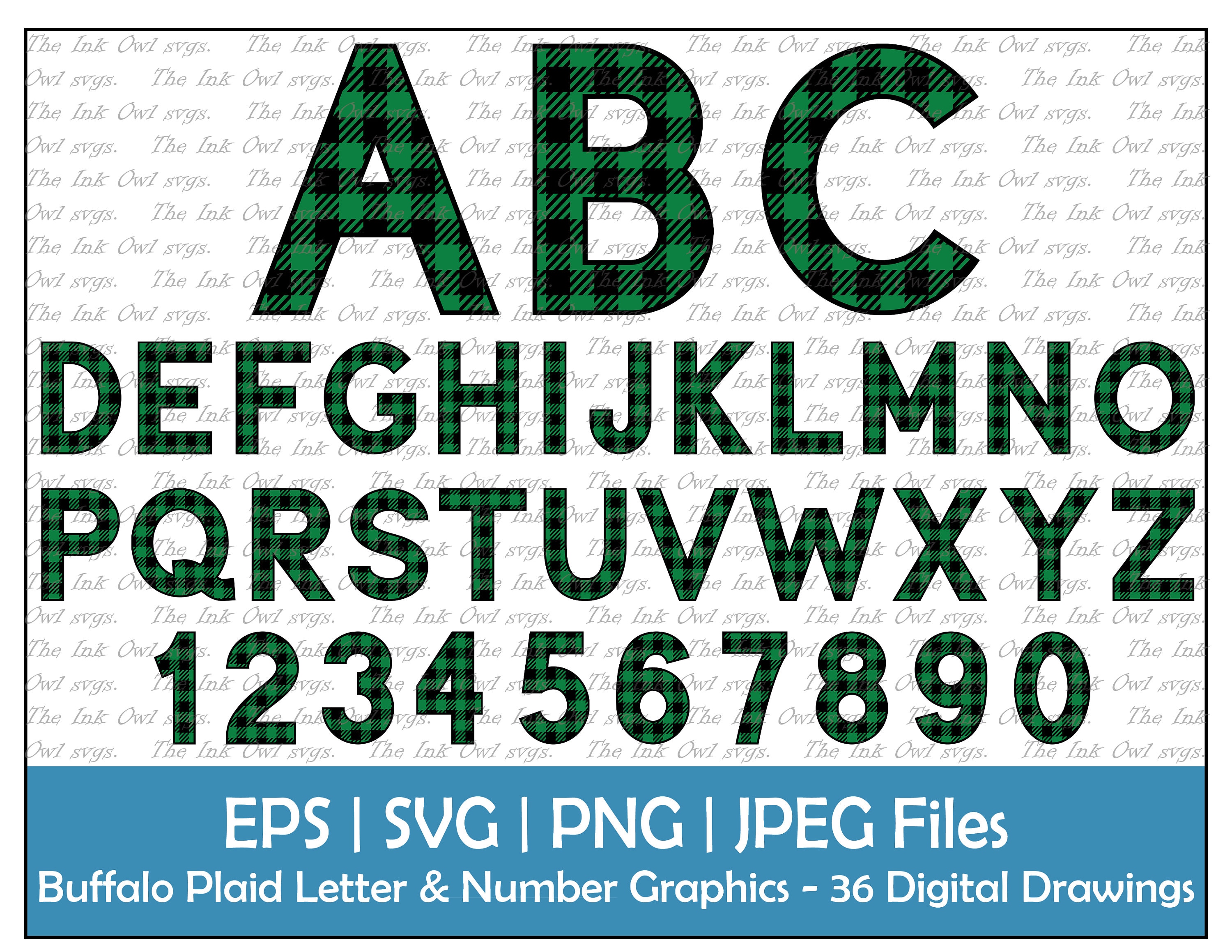 Buffalo Plaid Alphabet Letters & Numbers Clipart / Green Color Text ...