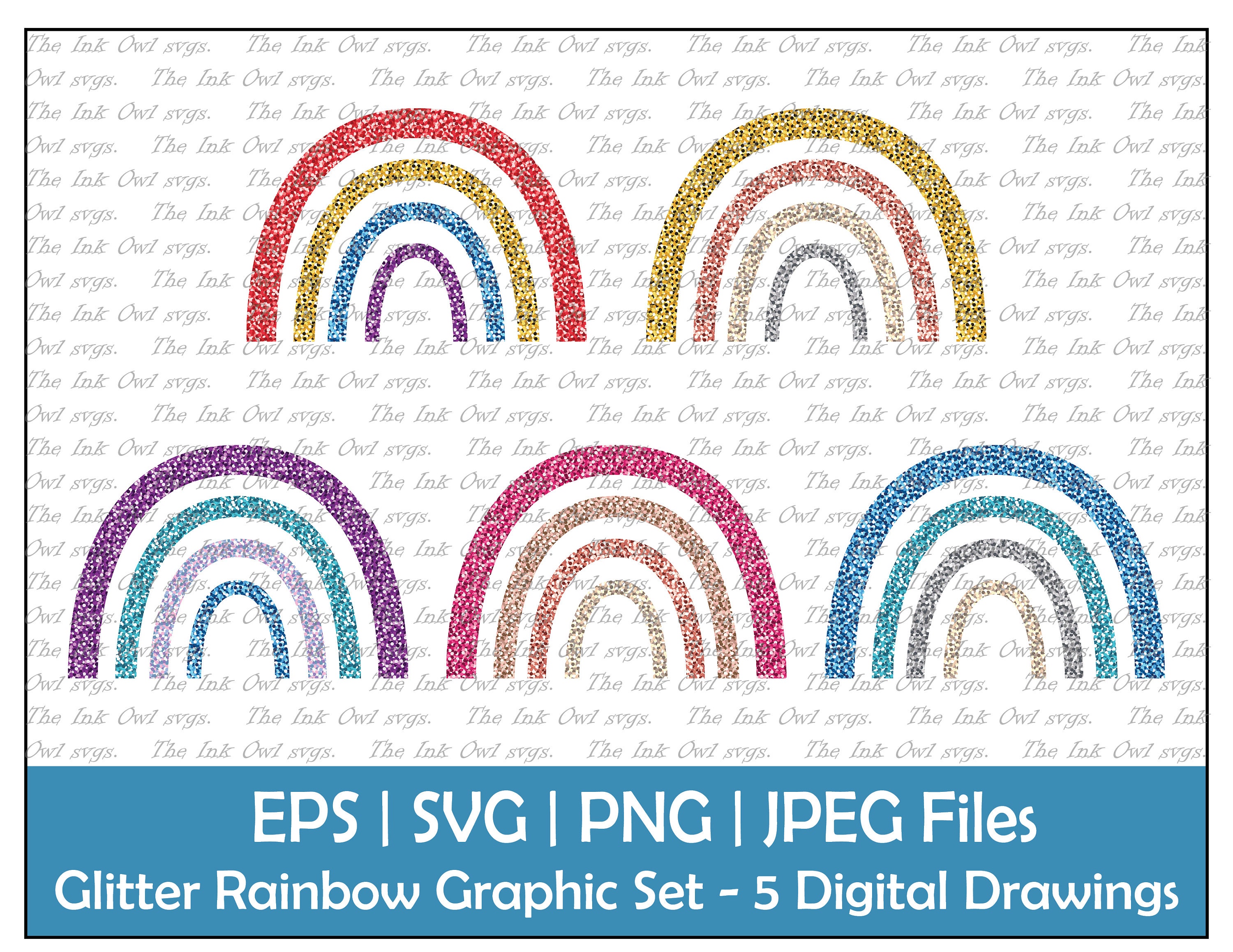 Glitter Rainbow Clipart Set / Faux Sparkle Graphic / Silver, Gold, Red ...