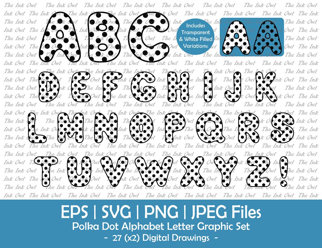 Polka Dot Alphabet Letters Vector Clipart / Outline Text Graphics / ABC ...