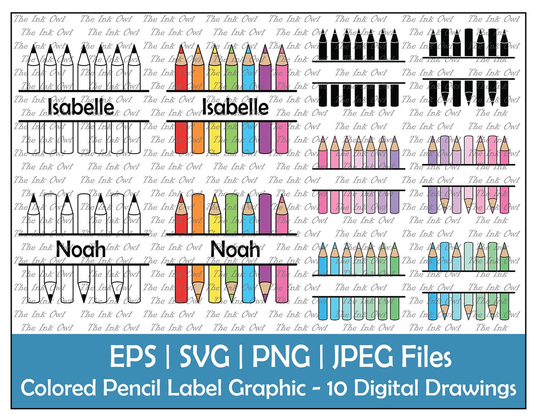 Colored Pencil Name Label Vector Clipart / Outline Silhouette - Etsy
