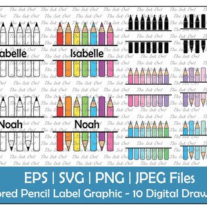 Colored Pencil Name Label Vector Clipart / Outline, Silhouette & Color ...