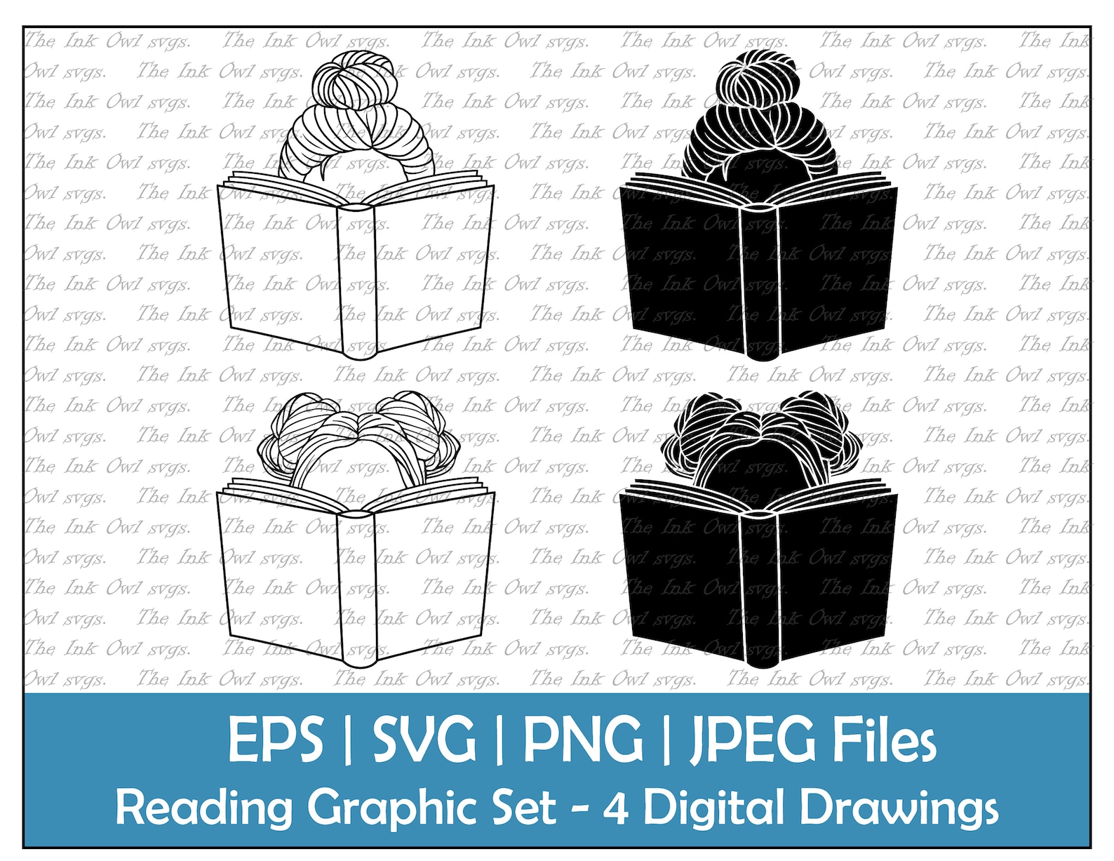 Reading Open Book Vector Clipart / Outline & Stamp Graphic - Etsy