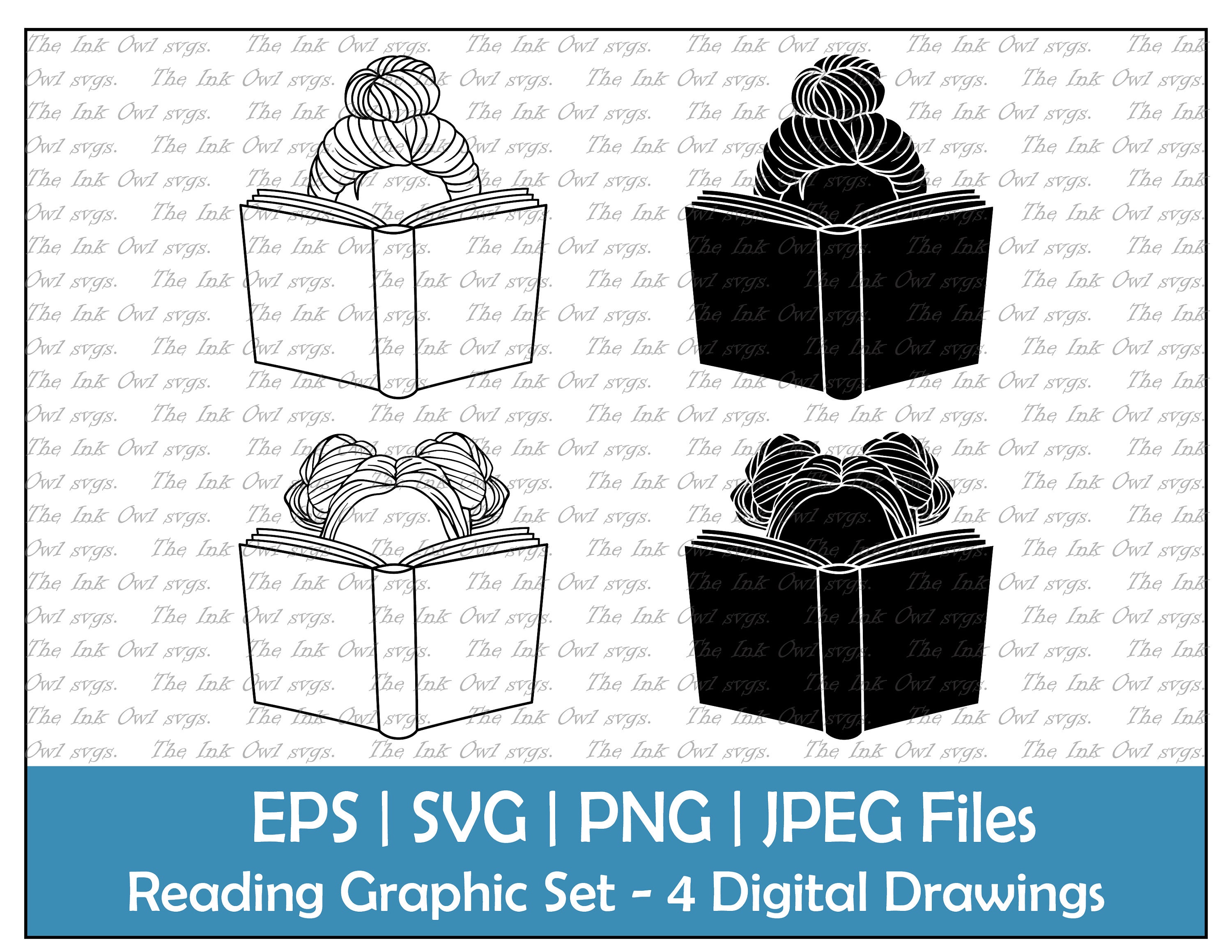 Reading Open Book Vector Clipart / Outline & Stamp Graphic - Etsy