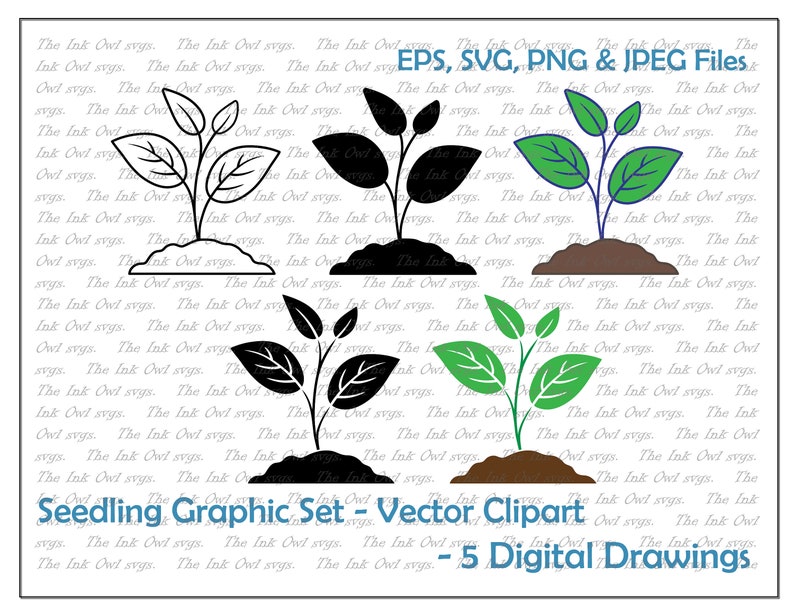 Plant Seedling Sprout Vector Clipart / Outline & Stamp Drawing - Etsy