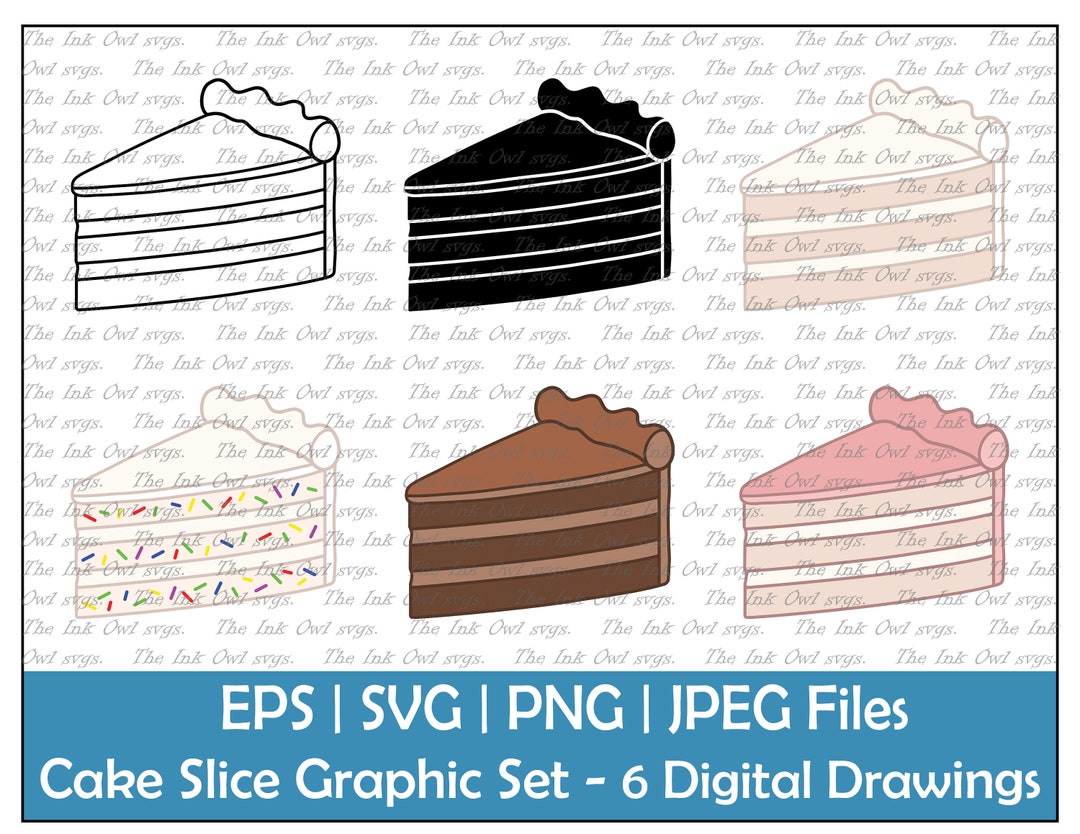 Cake Slice Vector Clipart / Outline & Stamp Drawing Illustrations ...
