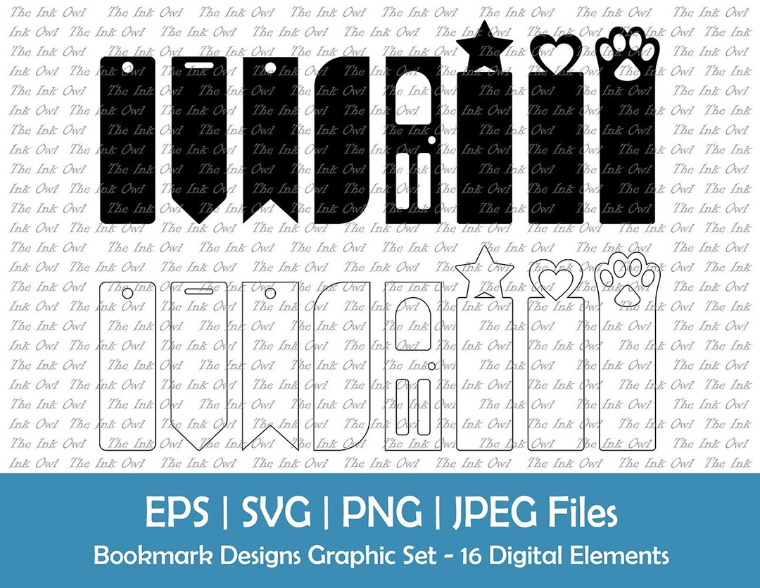 Bookmark Template Designs Clipart Set / Outline & Stamp Graphics / With ...