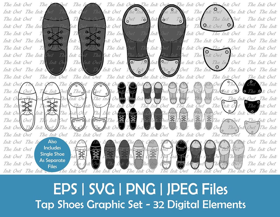 Dance Tap Shoes Vector Clipart Set / Outline, Silhouette Stamp & Color ...
