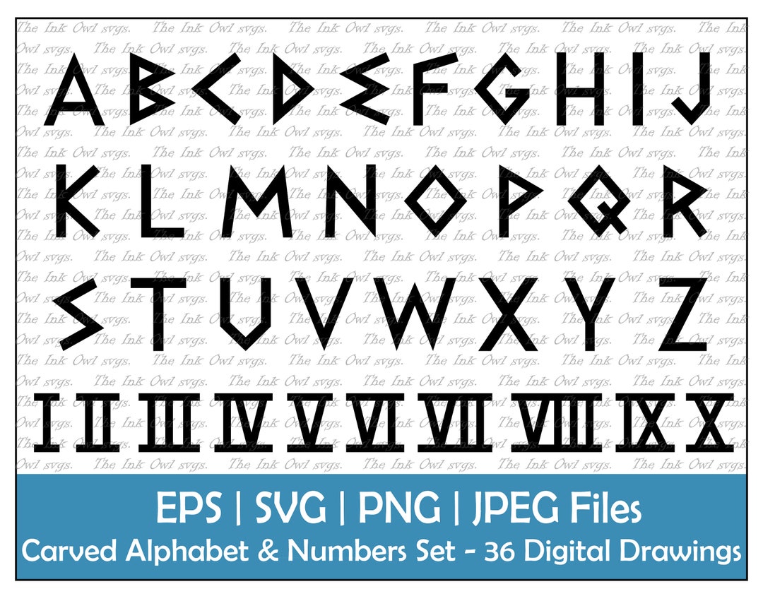 Carved Stone Alphabet & Numbers Vector Clipart / Greek and Roman ...