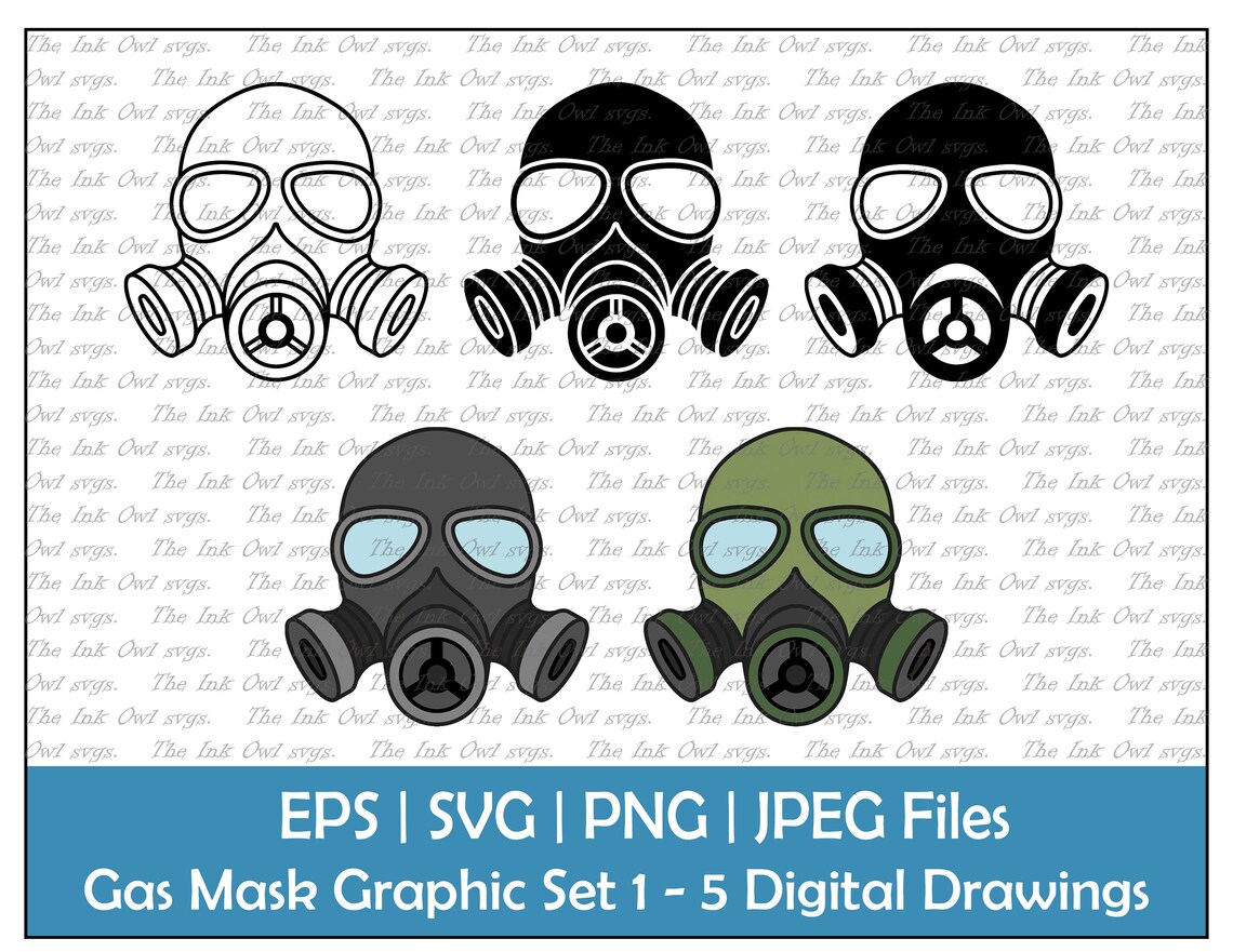 Gas Mask Vector Clipart Set / Outline & Stamp Drawing Graphic - Etsy