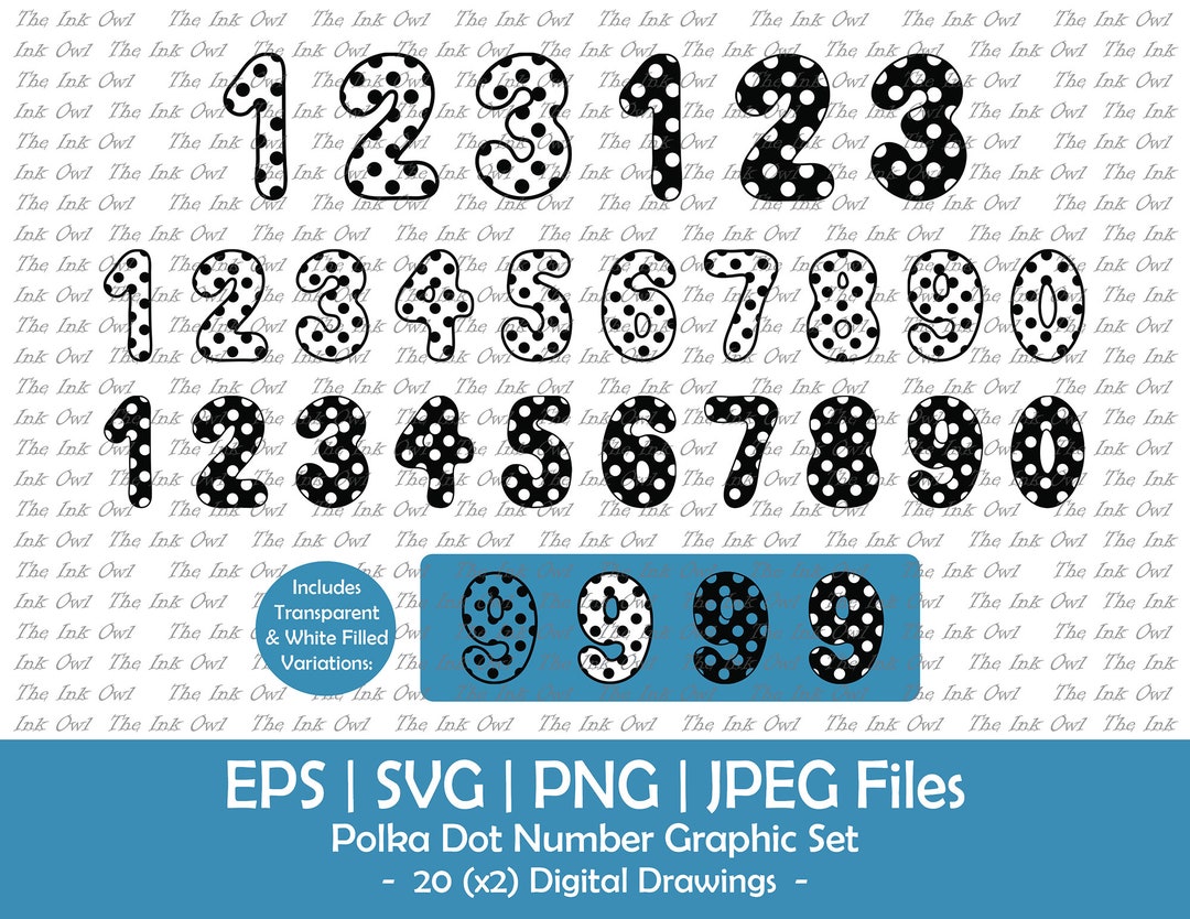 Polka Dot Number Vector Clipart / Outline Text Graphics / 123 Logos ...