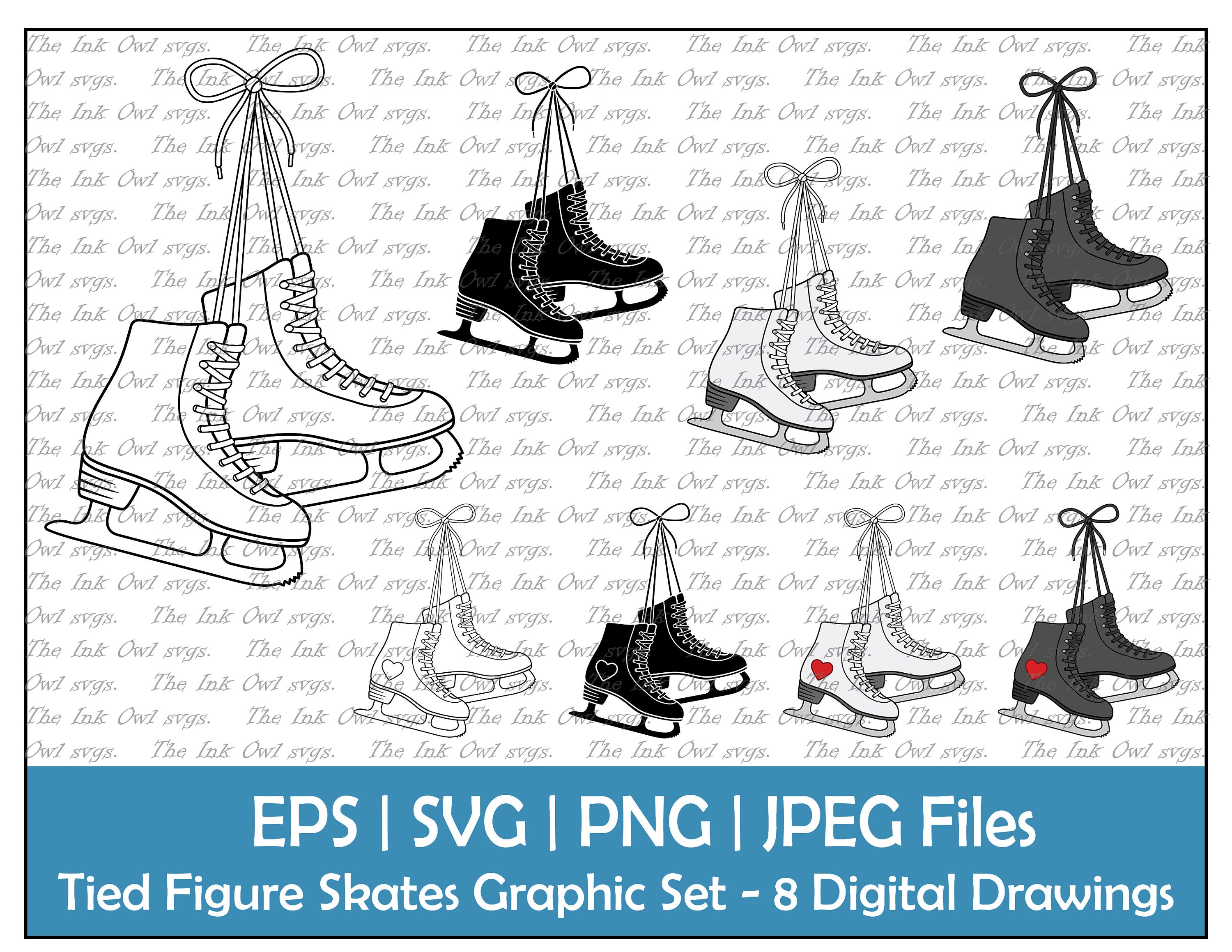 Tied Hanging Figure Skates or Ice Skates Clipart Set / Outline ...