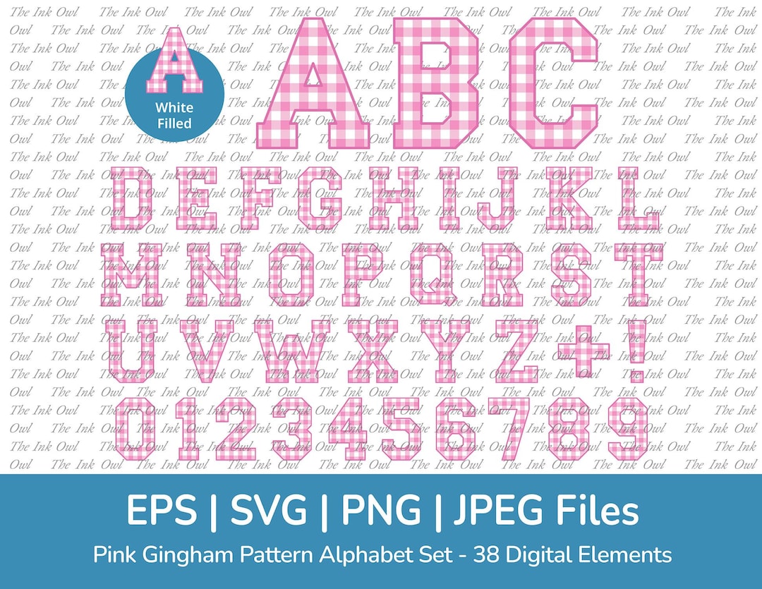 Pink & White Gingham Pattern Alphabet Letter and Number Vector Clipart ...