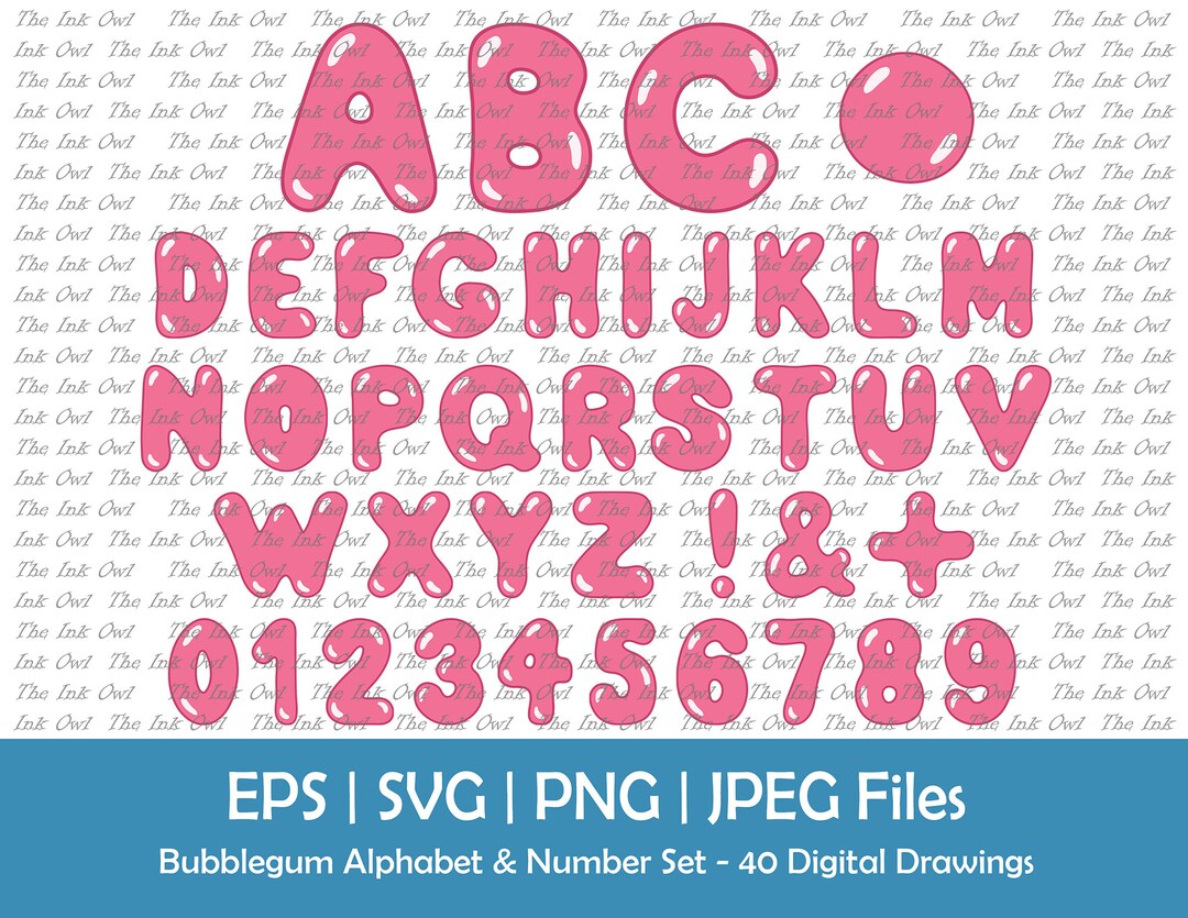 Pink Bubblegum Letter Alphabet and Numbers Vector Clipart Set ...