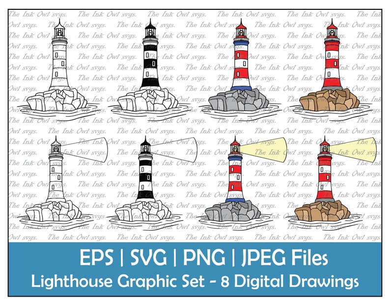 Lighthouse Vector Clipart / Outline, Stamp & Color Graphic ...