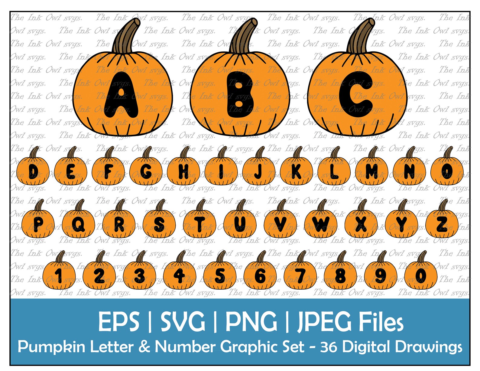 Pumpkin Alphabet Letters & Numbers Vector Clipart Set / Color Text ...
