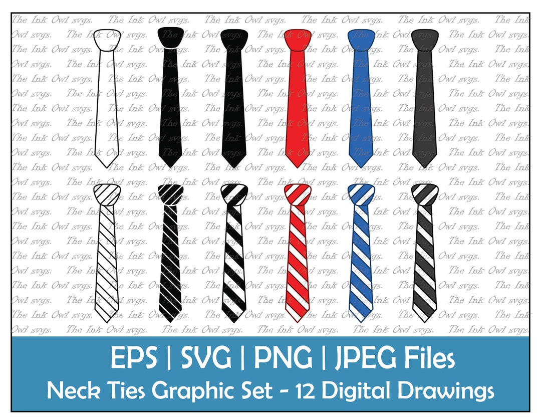 Neck Tie Drawing Vector Clipart Set / Outline, Silhouette Stamp & Color ...