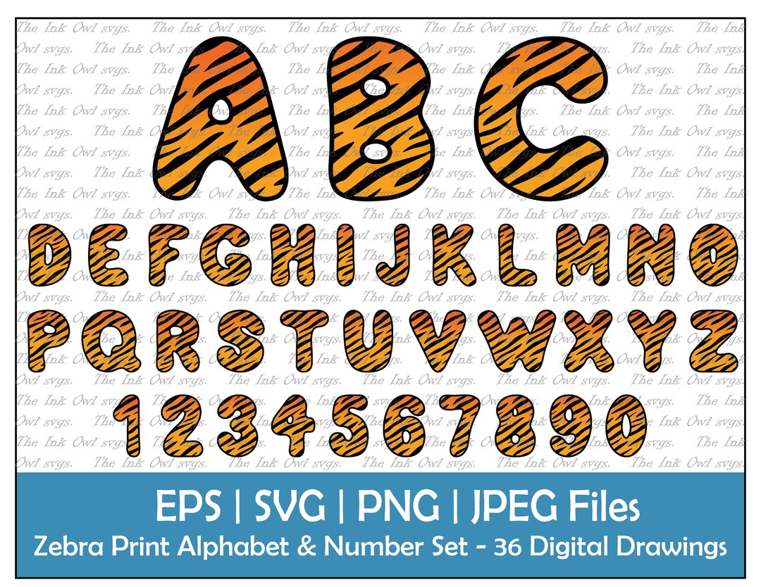 Tiger Stripe Animal Print Alphabet Letters & Numbers Clipart / Orange ...