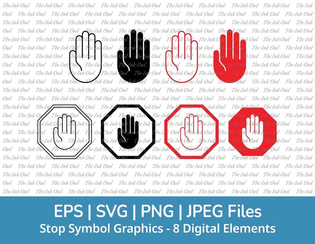 Stop Hand Sign Symbol Svg Vector Clipart Set / Outline & Stamp ...