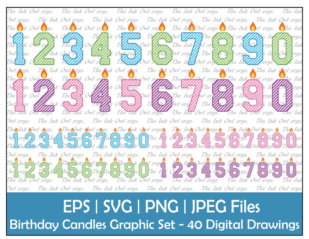 Colorful Striped Birthday Candle Numbers Clipart / Pink, Blue, Purple ...