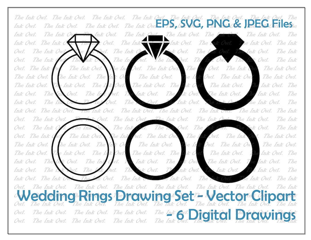 Wedding Diamond Rings Vector Clipart Set / Outline & Stamp - Etsy