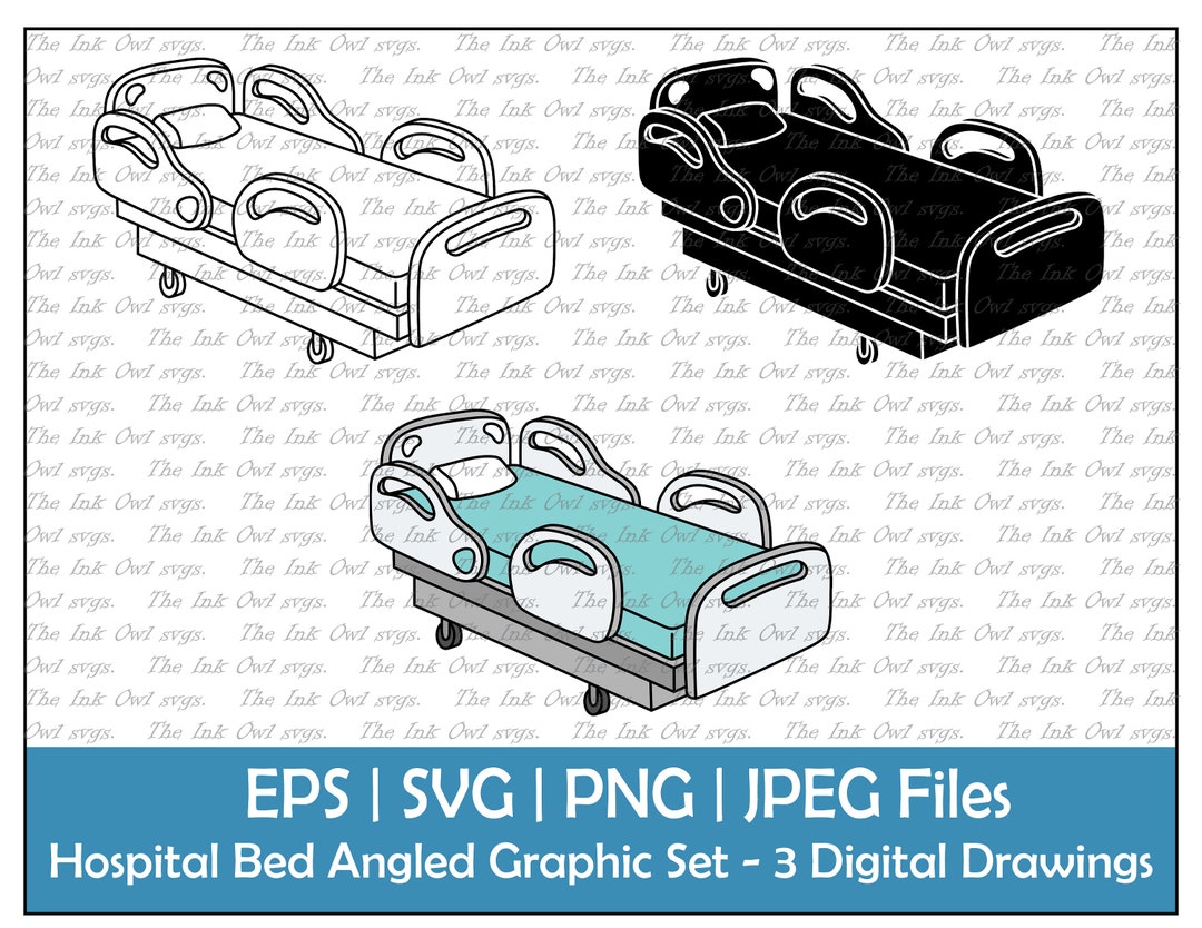 Hospital Bed 3D Perspective Vector Clipart Set / Outline & Stamp ...