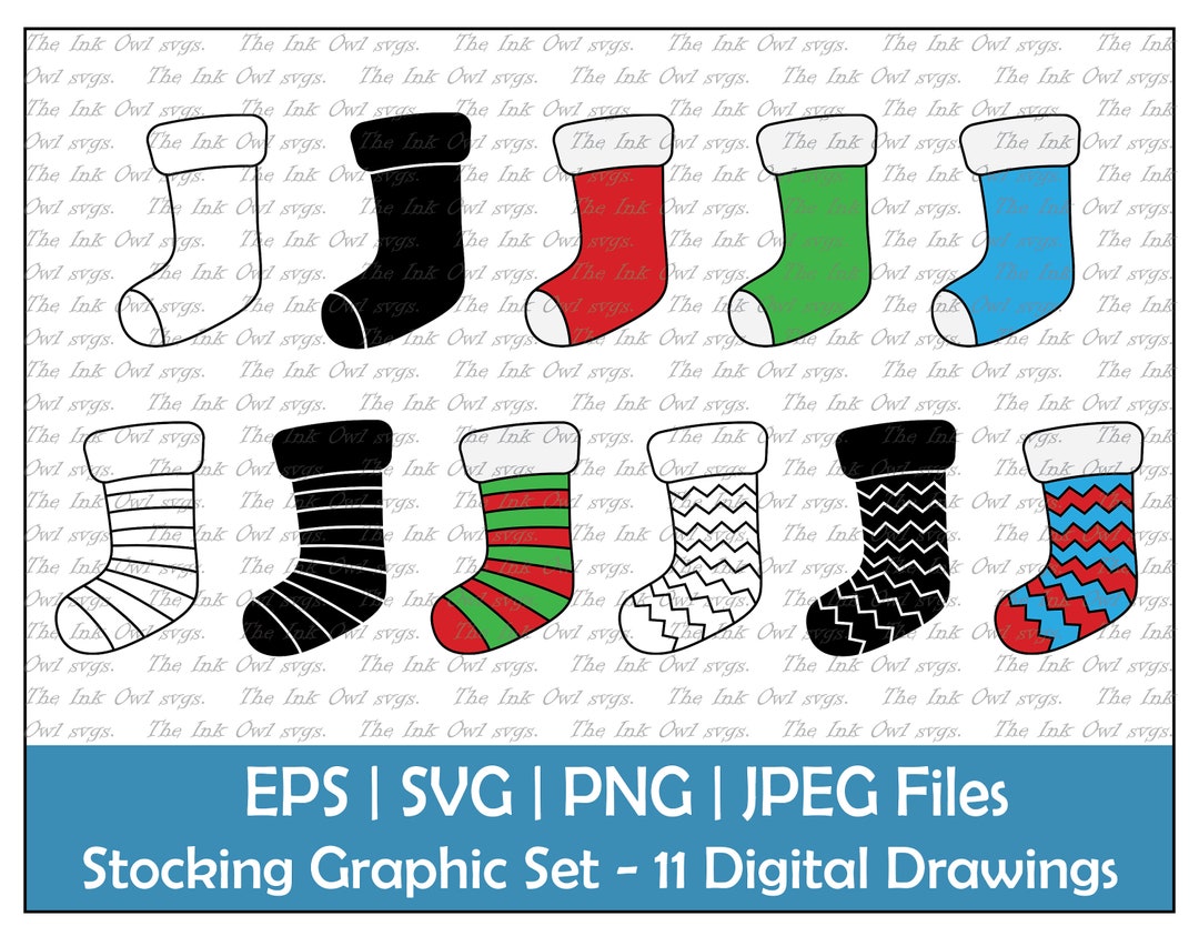 Christmas Stockings Vector Clipart Set / Outline & Stamp Drawing ...