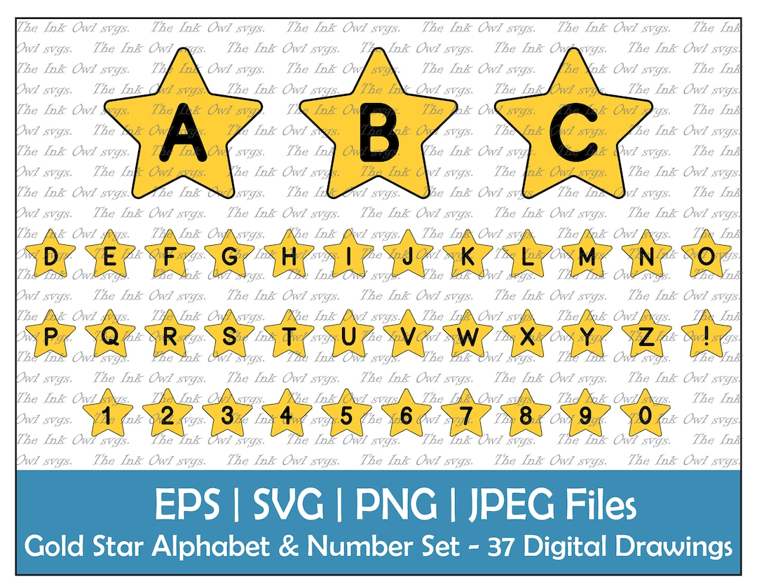 Gold Star Alphabet and Number Vector Clipart Set / ABC Letters Logos ...