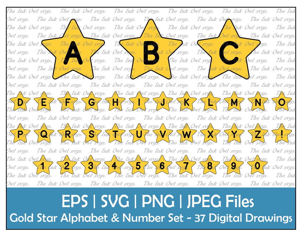 Gold Star Alphabet and Number Vector Clipart Set / ABC Letters - Etsy