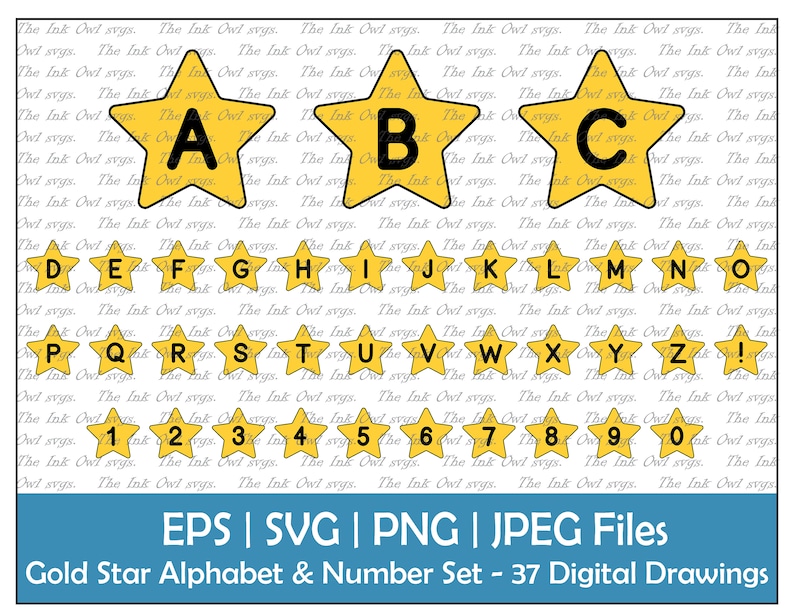 Gold Star Alphabet and Number Vector Clipart Set / ABC Letters Logos ...