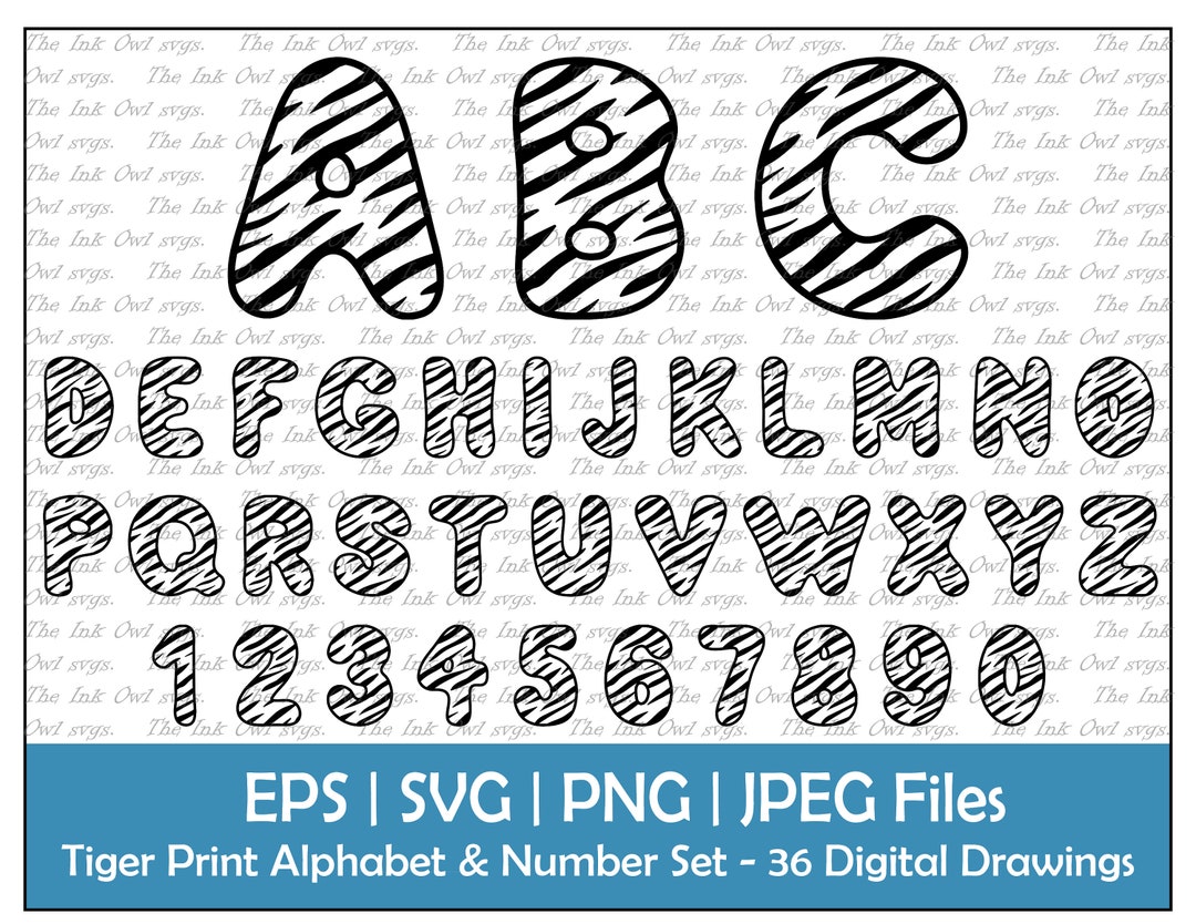 Tiger Stripe Animal Print Alphabet Letters and Numbers Vector Clipart ...