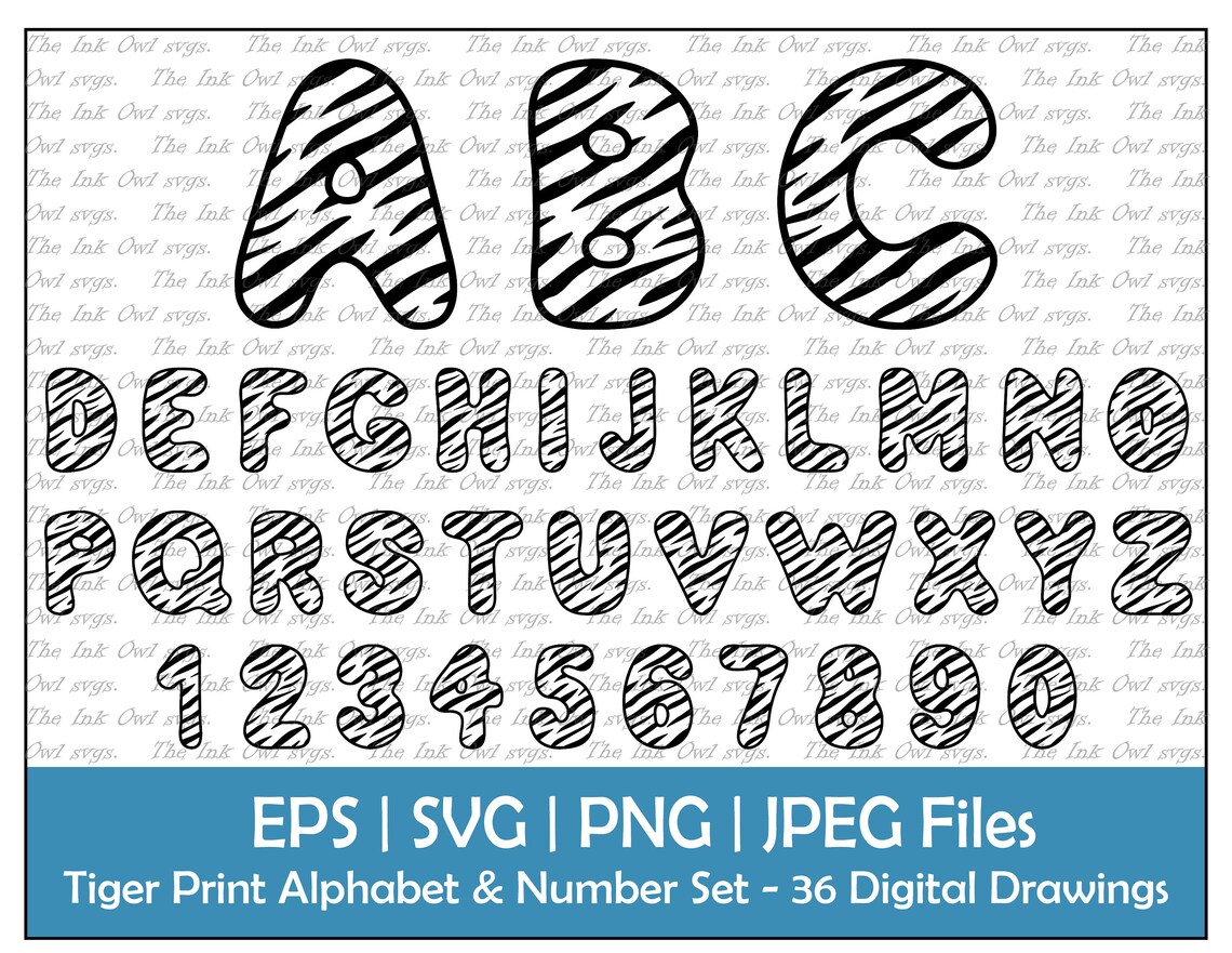 Tiger Stripe Animal Print Alphabet Letters and Numbers Vector - Etsy