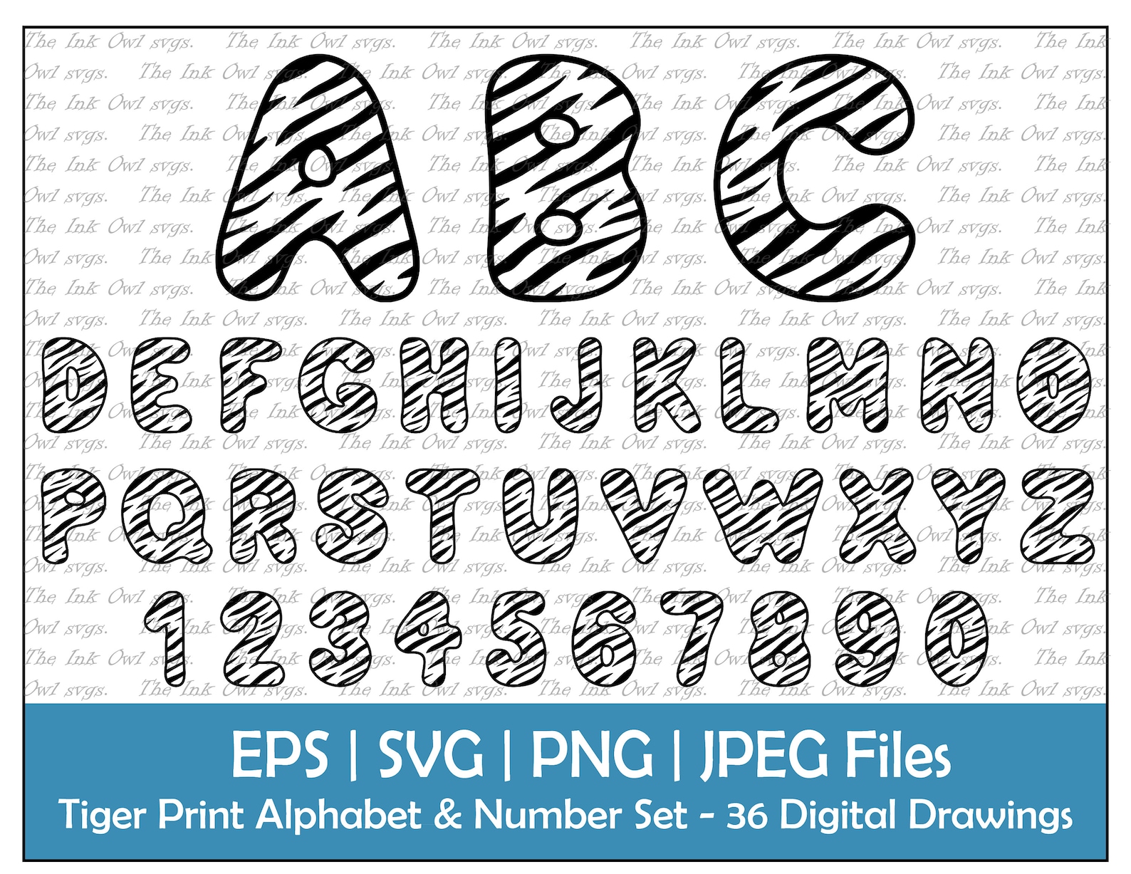 Tiger Stripe Animal Print Alphabet Letters and Numbers Vector Clipart ...