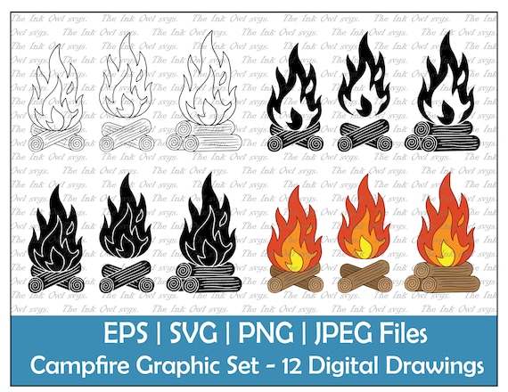 Log Fire Campfire Clipart Set / Esquema Sello y Color Gráfico - Etsy México