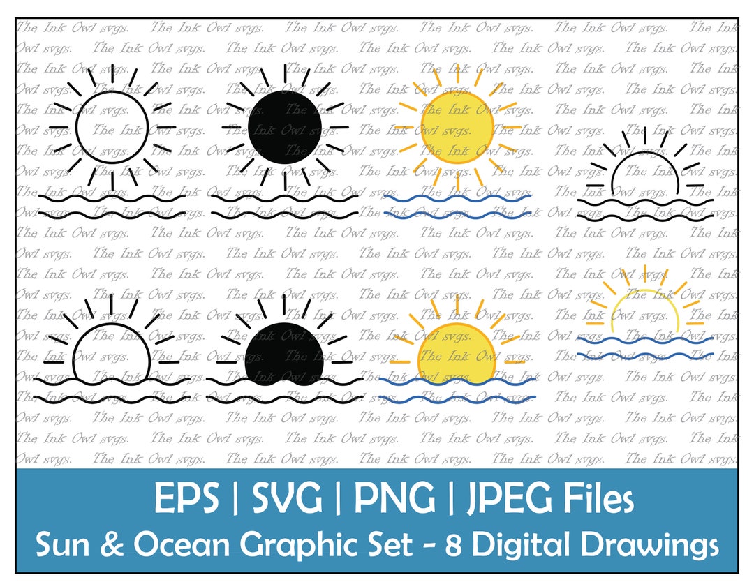 Sun and Ocean Waves Vector Clipart Icon / Outline and Silhouette ...