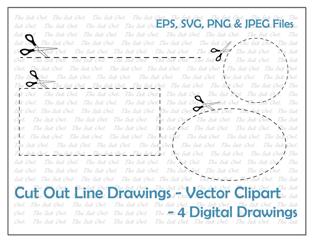 Scissor Cut Out Box and Line Template Drawing Clipart / Outline & Stamp ...