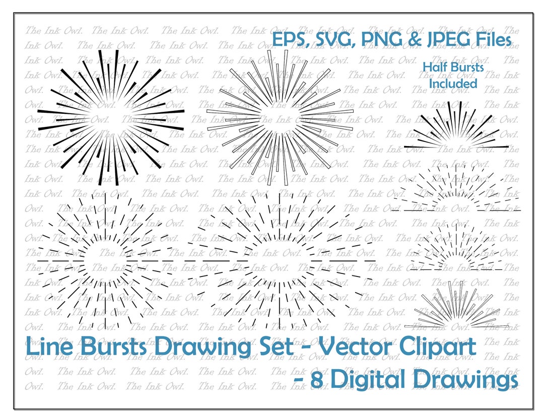 Sun Line Bursts Vector Clipart / Decorative Drawing Illustrations ...