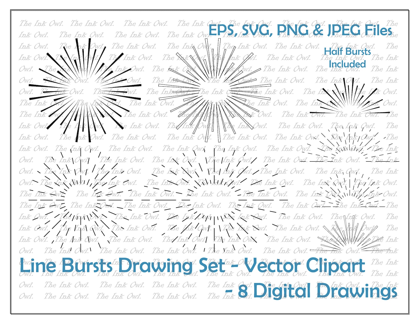 Sun Line Bursts Vector Clipart / Decorative Drawing Illustrations ...