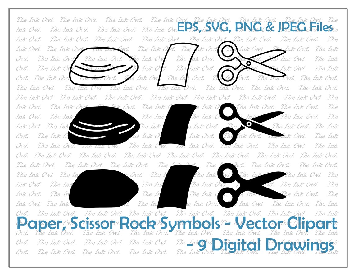 Rock Paper Scissors Game Vector Clipart Set / Outline & Stamp - Etsy