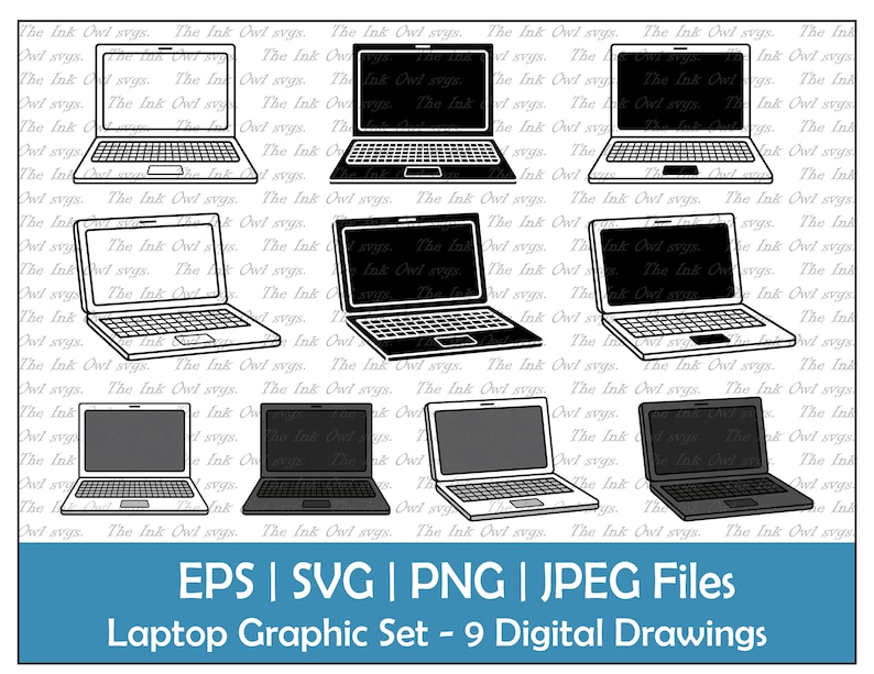 Laptop Computer Vector Clipart Set / Outline Stamp and Color | Etsy