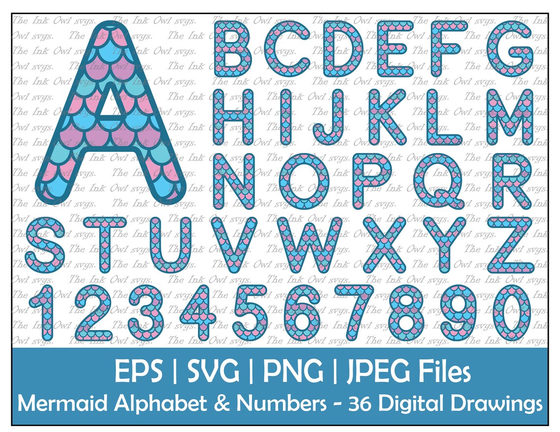 Mermaid Tail Scale Pattern Alphabet Letter & Number Clipart - Etsy