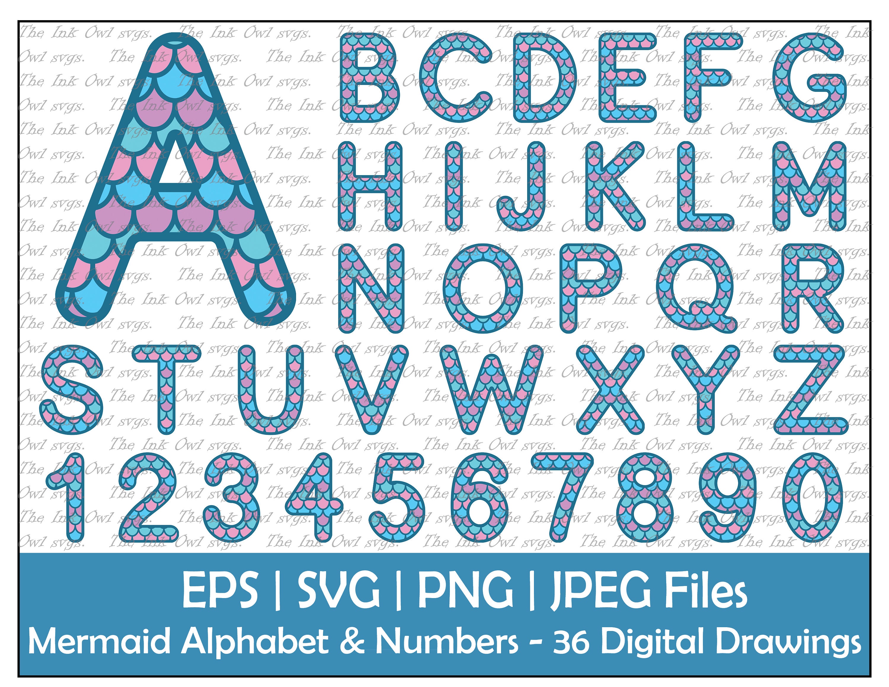 Mermaid Tail Scale Pattern Alphabet Letter & Number Clipart - Etsy