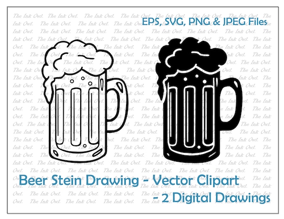 Beer Stein Mug Vector Clipart Set / Outline & Stamp Drawing | Etsy