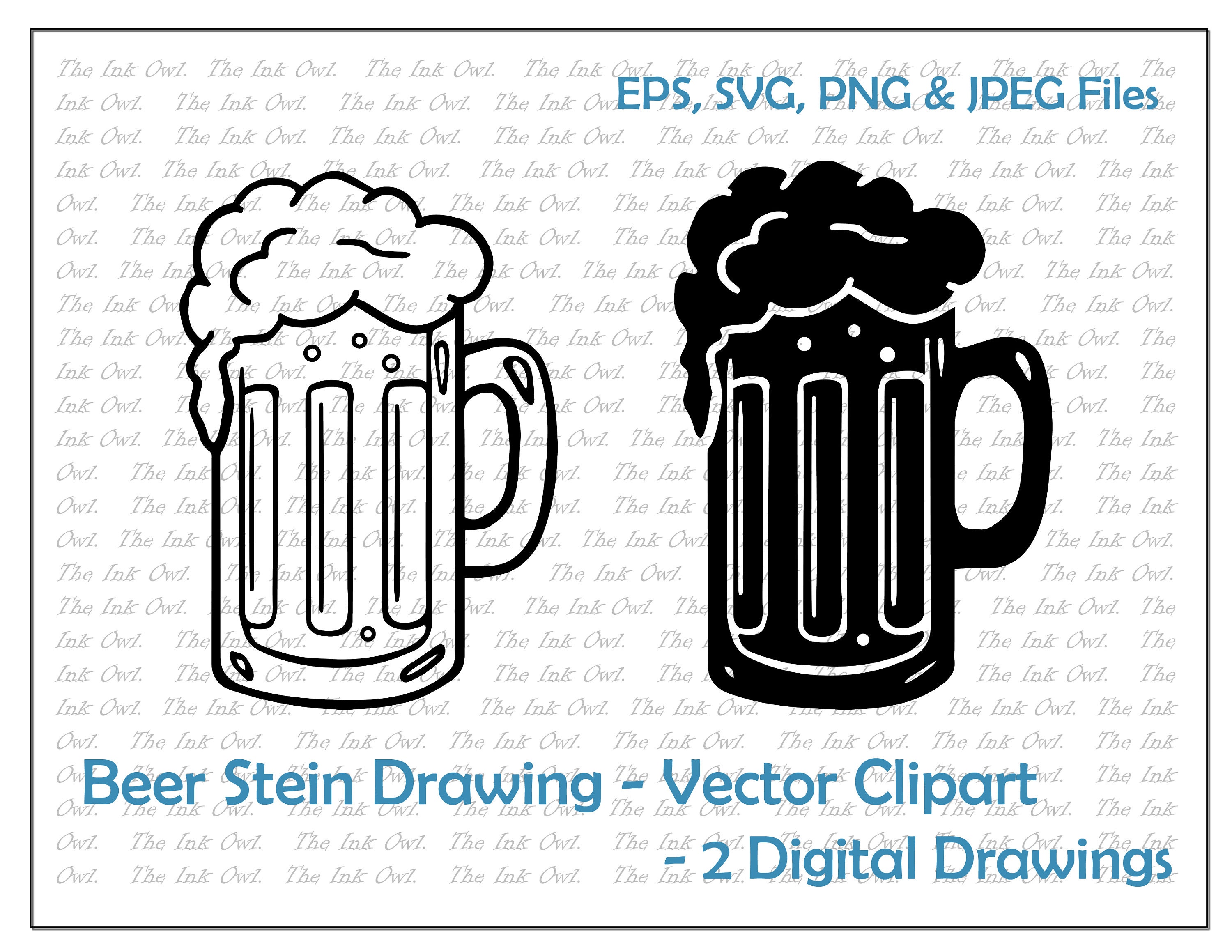 Beer Stein Mug Vector Clipart Set / Outline & Stamp Drawing ...