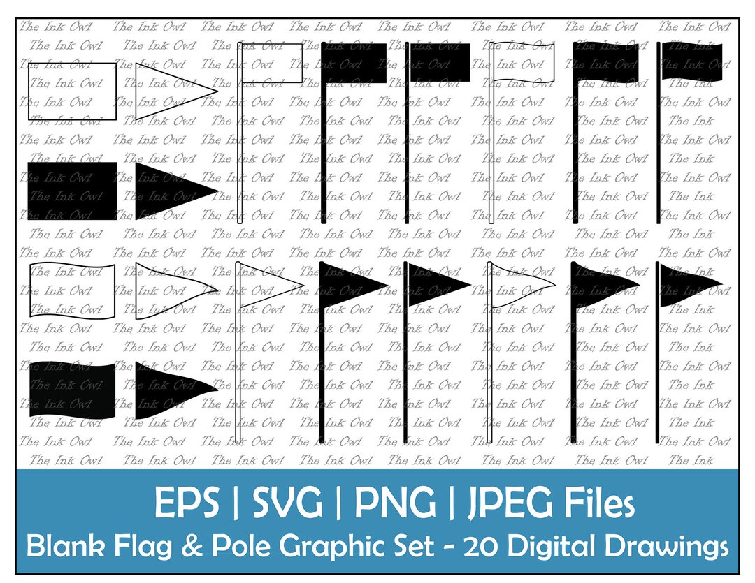 Blank Flag and Flagpole Vector Clipart Set / Outline & Stamp Silhouette ...